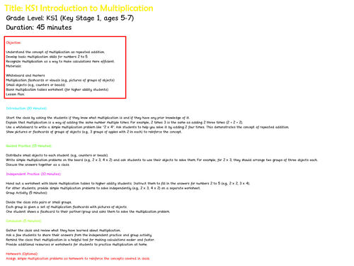 KS1 Maths Lesson Plan for 45 minutes | Teaching Resources