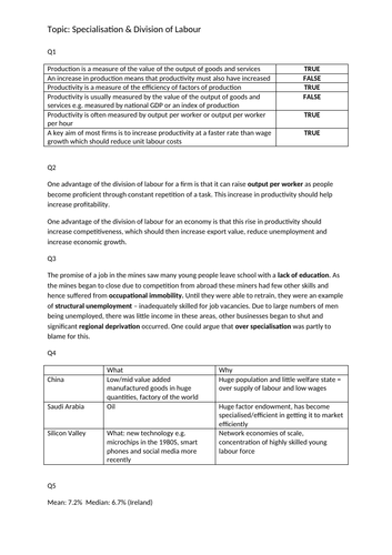EDEXCEL A LEVEL division of labour | Teaching Resources