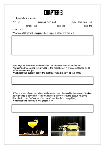 The Great Gatsby - Unit of Work Chapter 1-5 | Teaching Resources