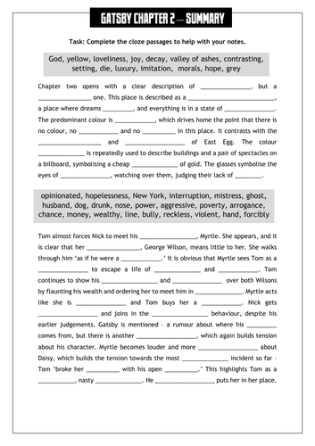 The Great Gatsby - Unit of Work Chapter 1-5 | Teaching Resources