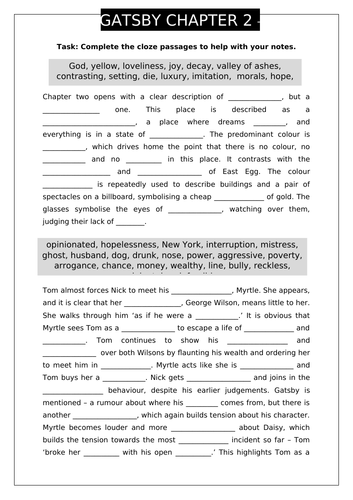 The Great Gatsby - Unit of Work Chapter 1-5 | Teaching Resources