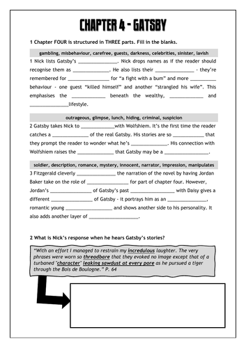 The Great Gatsby - Unit of Work Chapter 1-5 | Teaching Resources