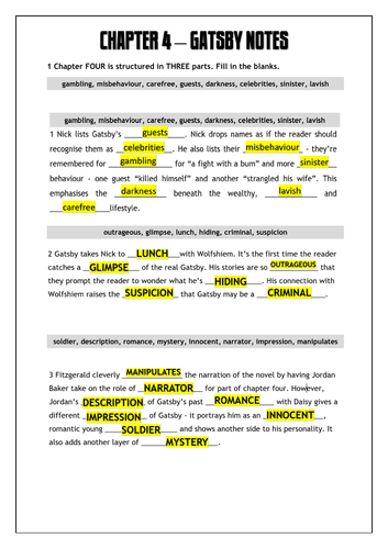 The Great Gatsby - Unit of Work Chapter 1-5 | Teaching Resources