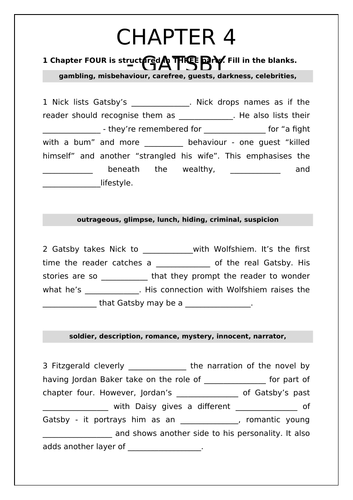 The Great Gatsby - Unit of Work Chapter 1-5 | Teaching Resources