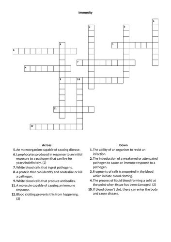 Crossword and keyword definitions list: Immunity TRIPLE | Teaching ...