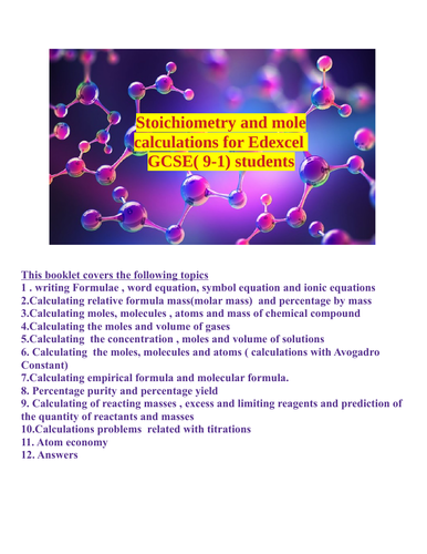 Stoichiometry and mole calculations for Edexcel GCSE( 9-1) students ...