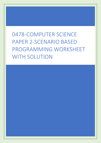 Igcse O Level Pseudocode Worksheet Teaching Resources