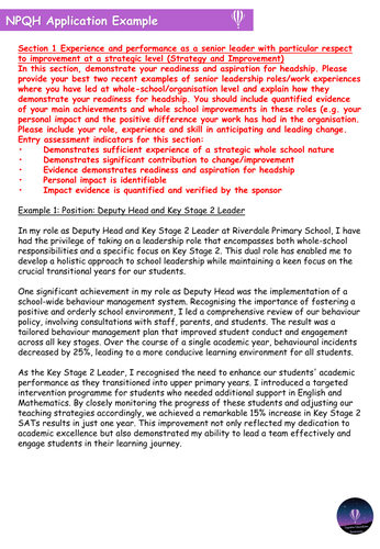 NPQH - x2 Examples of Primary Application Forms | Teaching Resources