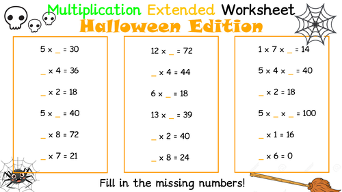Extended Multiplication Halloween Themed Worksheet | Teaching Resources