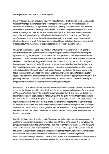 N5 English An Inspector Calls: Critical Essay | Teaching Resources