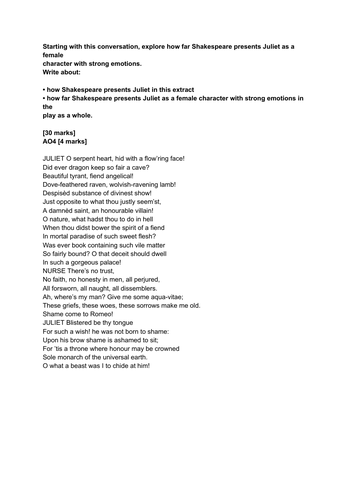 Romeo and Juliet Exemplar Essay - AQA / EDUQAS - Juliet's Character ...