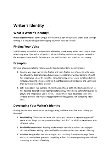 Writers Identity | Teaching Resources
