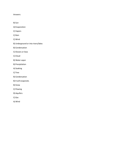 Water Cycle - QUIZ | Teaching Resources