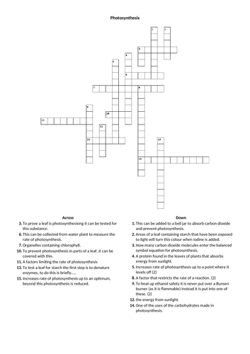 Crossword and keyword definitions list: Photosynthesis | Teaching Resources
