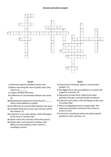 Crossword and keyword definitions: Osmosis and active transport ...