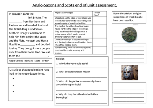 Anglo Saxons End Of Unit Assessment | Teaching Resources