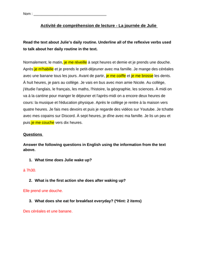 Year 8 French - Ma routine, ta routine lesson | Teaching Resources