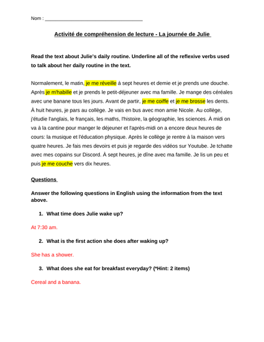 Year 8 French - Ma routine, ta routine lesson | Teaching Resources