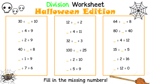 Division Halloween Themed Worksheet | Teaching Resources