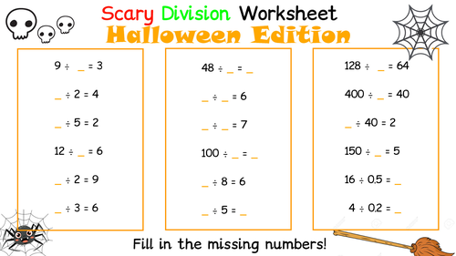 Advanced Division Halloween Themed Worksheet | Teaching Resources