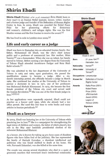 Shirin Ebadi (b.1947) Founder of the Defenders of Human Rights Centre ...