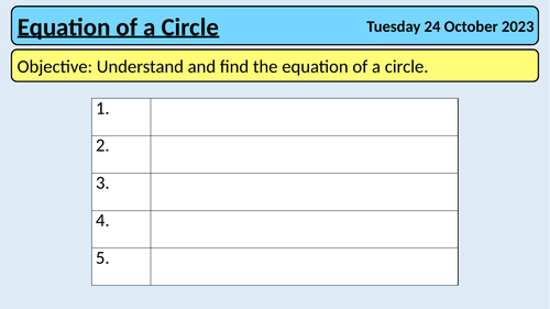 AQA L2 FM - Equation of a Circle | Teaching Resources