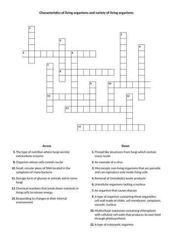 Crossword and keyword definitions list: Variety of life and features of ...