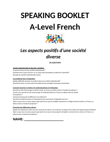 A Level French - diversité (knowledge organiser) | Teaching Resources