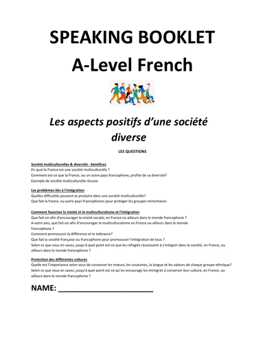A Level French - diversité (knowledge organiser) | Teaching Resources