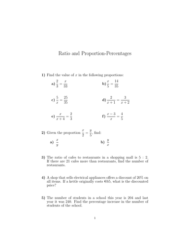 Ratio and Proportion-Percentages Worksheet (with solutions) | Teaching Resources