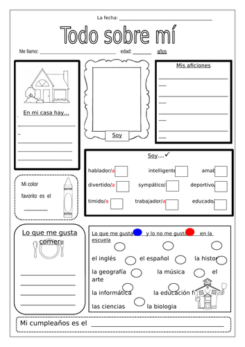 SPANISH - ALL ABOUT ME - TODO SOBRE MÍ | Teaching Resources
