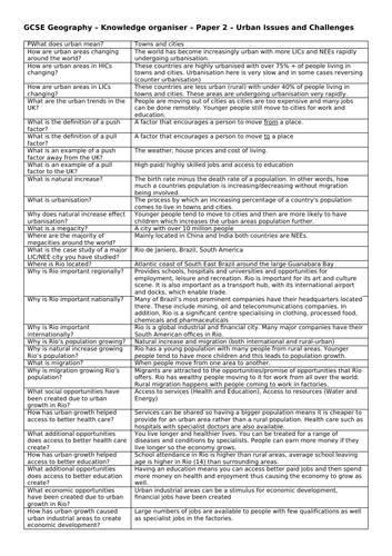 Geography GCSE Q&A Knowledge Organiser | Teaching Resources