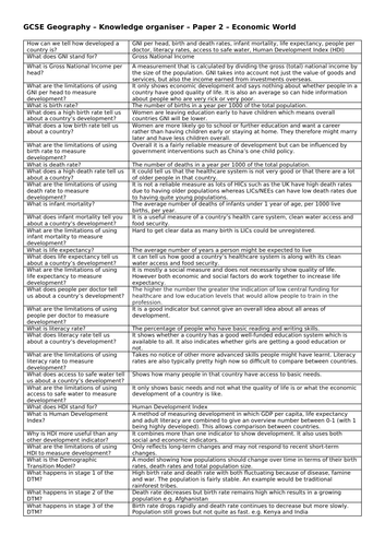 Geography GCSE Q&A Knowledge Organiser | Teaching Resources