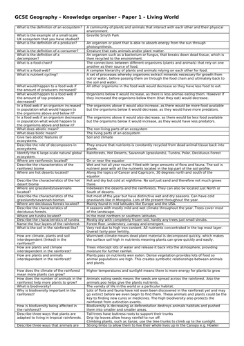 Geography GCSE Q&A Knowledge Organiser | Teaching Resources