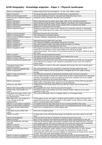 Geography GCSE Q&A Knowledge Organiser | Teaching Resources