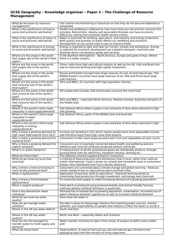 Geography GCSE Q&A Knowledge Organiser | Teaching Resources