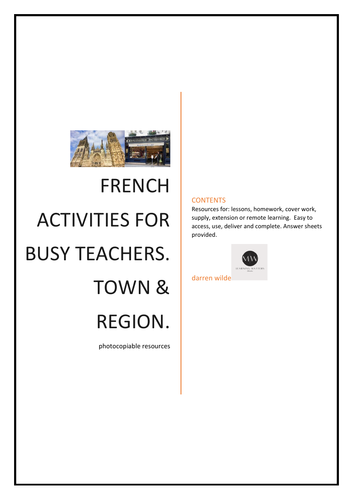 FRENCH SUPPLY/COVER TOWN & REGION BOOKLET | Teaching Resources