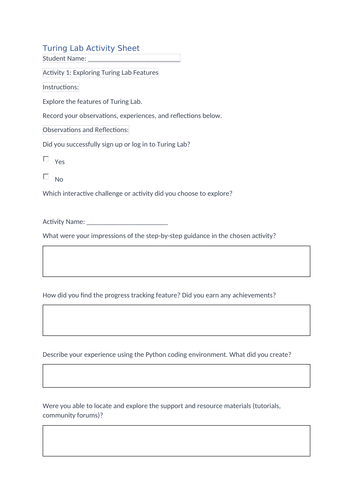 Turing Lab PPT and Worksheet | Teaching Resources
