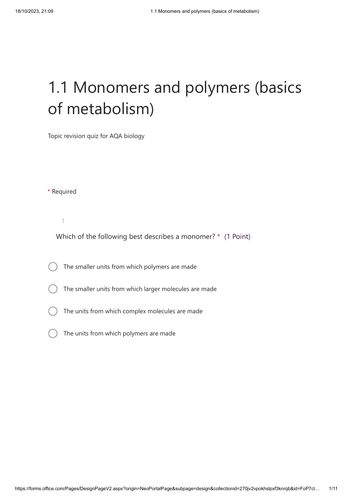 Forms quiz: Monomer to polymer | Teaching Resources