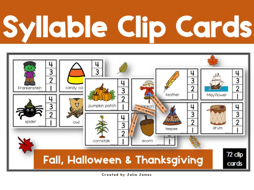 Fall Syllable Clip Cards | Halloween, Thanksgiving | Teaching Resources
