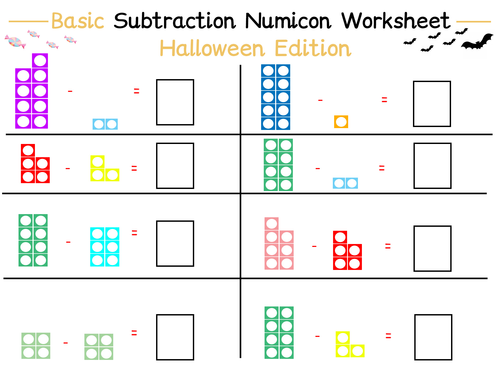 Halloween Themed Subtraction Numicon Worksheet | Teaching Resources