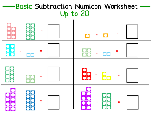 Basic Numicon Subtraction Worksheet | Teaching Resources