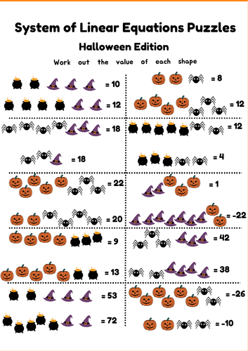 Halloween Logic Puzzles- Simultaneous Equations | Teaching Resources