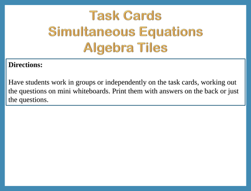 System of Linear Equations with Algebra Tiles Task Cards- Elimination ...