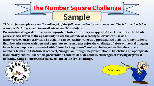 Sample Number Square Challenge | Teaching Resources