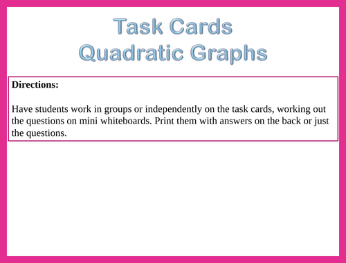 Quadratics Task Cards Vertex Y-intercept Sketching Parabolas | Teaching ...