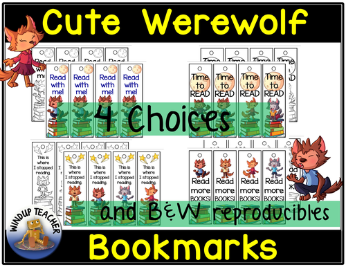 Werewolf Bookmarks Read a Book Cute Werewolves | Teaching Resources