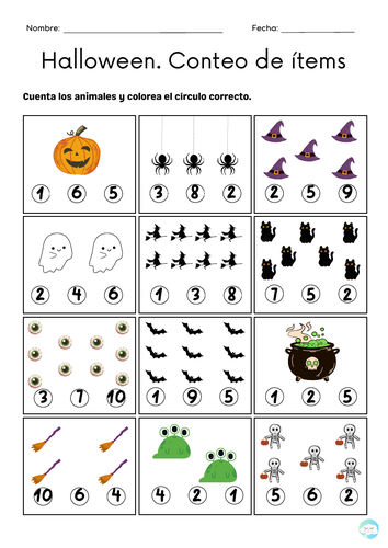 Halloween – Ficha de actividad de conteo de items (1-10 ...