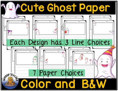 Halloween Writing Paper Ghosts in Color and B&W Differentiated Paper ...