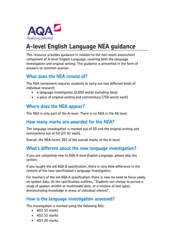Aqa English Language A Level Nea Commentary A Complete Set Of Lessons